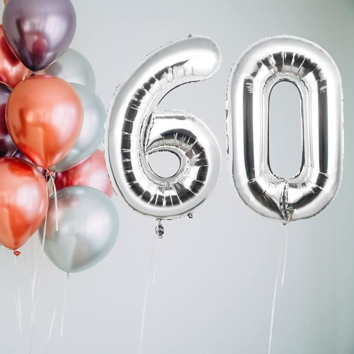 Ballon Chiffre Anniversaire 60 Ballons Numériques En Aluminium,100 Cm ...