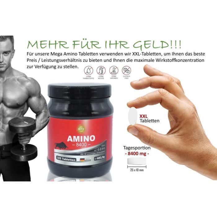 XXL - Amino - Dosage maximum 8400 mg - 325 Comprimés - Acides Aminés ...
