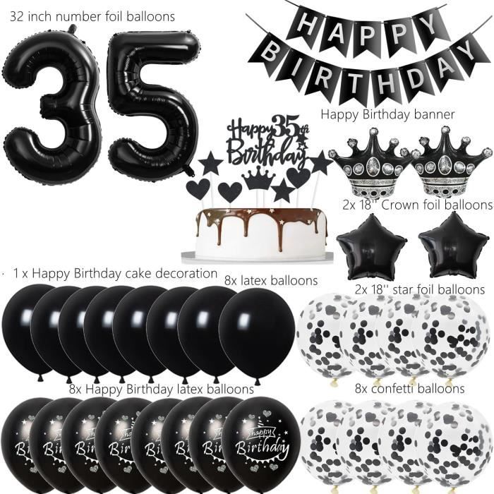 Ballon 35 Ans Anniversaire Noir, 35 Anniversaire Femme Homme Ballon ...