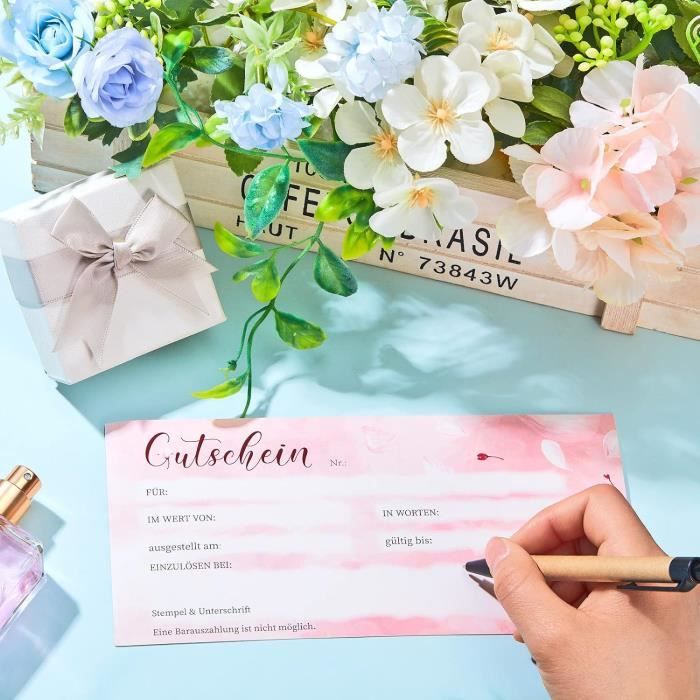 50 Pièces Chèque-Cadeau Vierge Cartes De Certificat Vierges Florales 3 ...