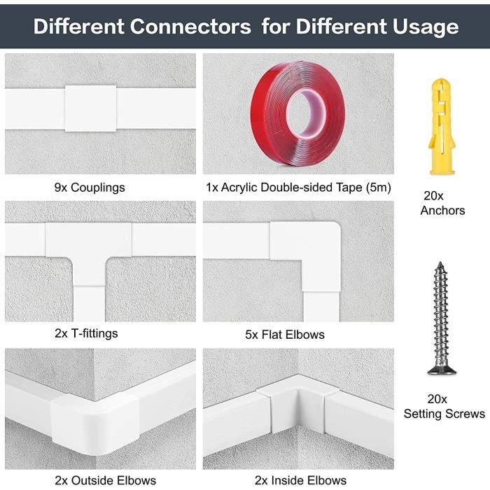 Câche cable tv mural 4 mètres goulotte électrique blanc,10pc kit de ...