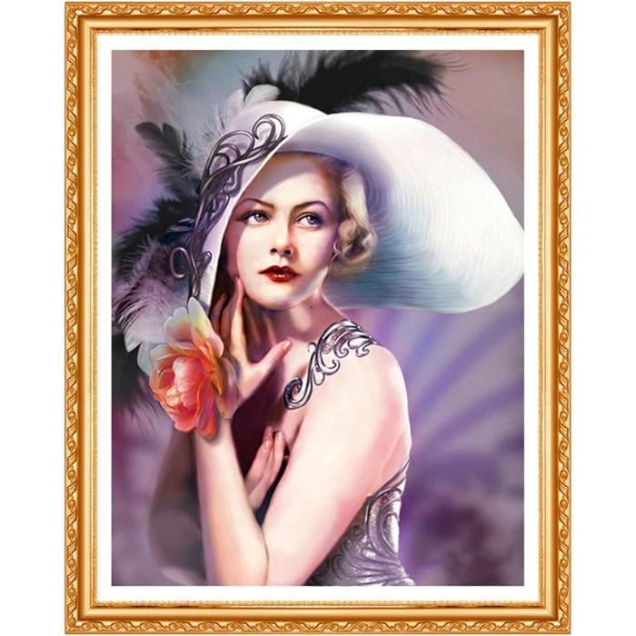 Peinture Diamant Belle Femme Au Chapeau,Peinture Numero Adulte,5D ...