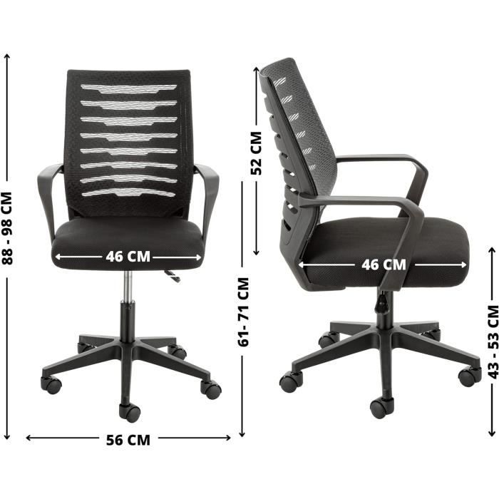 Chaise De Bureau Avec Roues Et Accoudoirs, Dossier Ergonomique En Nylon ...