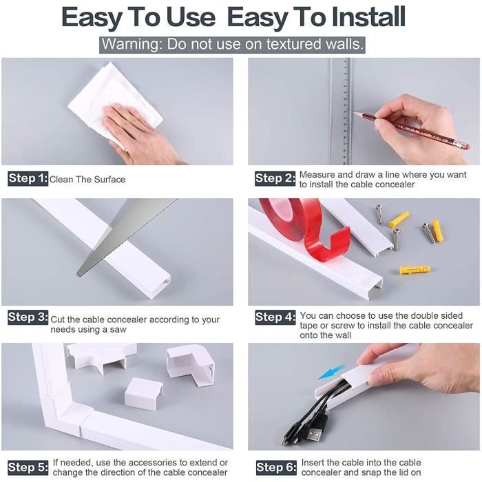 Câche cable tv mural 4 mètres goulotte électrique blanc,10pc kit de ...