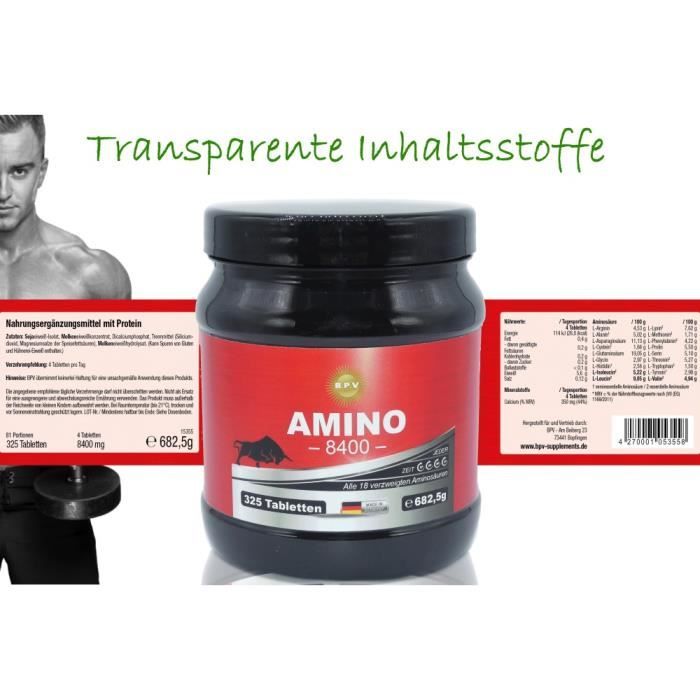 XXL - Amino - Dosage maximum 8400 mg - 325 Comprimés - Acides Aminés ...