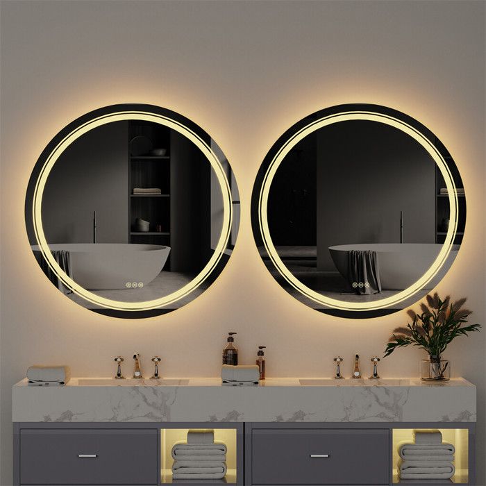 Miroir Rond Salle de Bain LED - 80x80cm Miroir avec Tactile Gradable ...