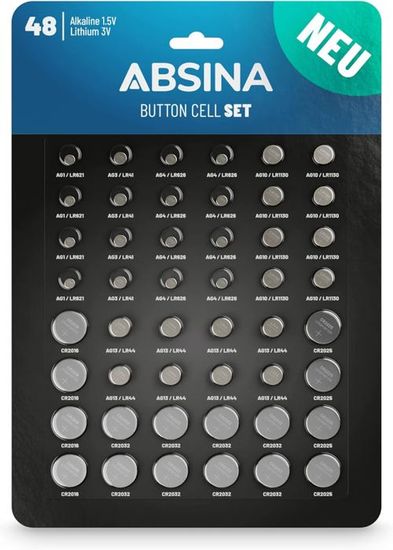 Pack de 48 Assortiment Pile Bouton Alcalines & Lithium-4X AG1 LR621,4X AG3 LR41,8X AG4 LR66,8X ...