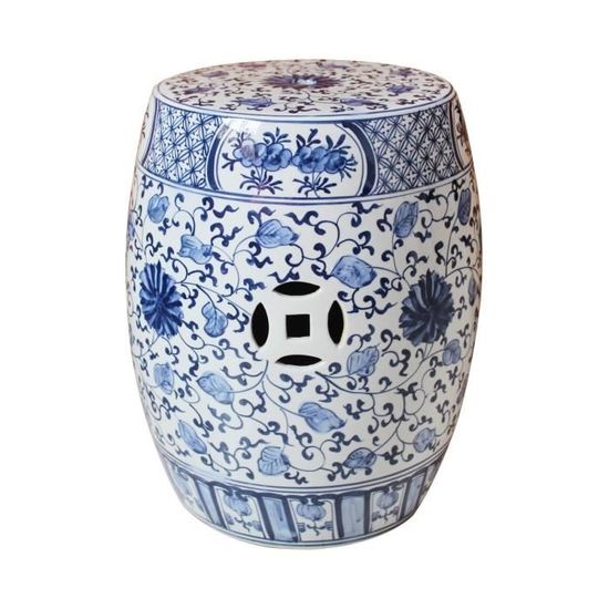 Tabouret de Jardin en Céramique Fine Asianliving - Lotus Chinois Peint ...