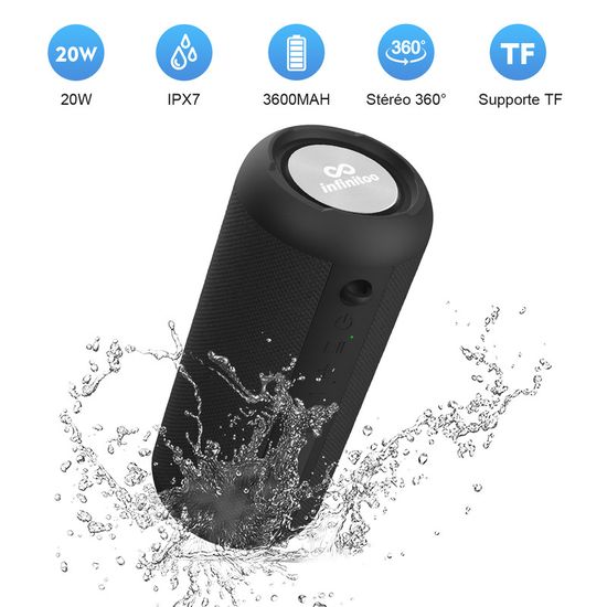 Enceinte Bluetooth Portable sans fil 20W INFINITOO Haut-parleur IPX6 Stéréo 360° Supporte TF ...