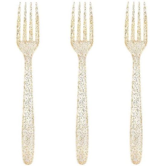 MENAGERE,50Gold Glitter Fork--Couverts En Plastique À Paillettes Dorées ...