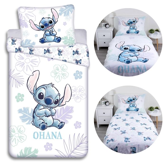 DISNEY Stitch Linge de lit double face en coton, pour filles, fermeture ...