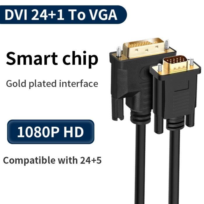 DVI VERS VGA 2m Adaptateur Vidéo Hd 1080p Dvi 24 + 5 Vers Vga, Câble ...