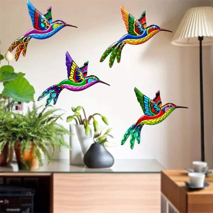 Décoration murale - Métal - Colibri - Lot de 4 - Coloré - Intérieur ...