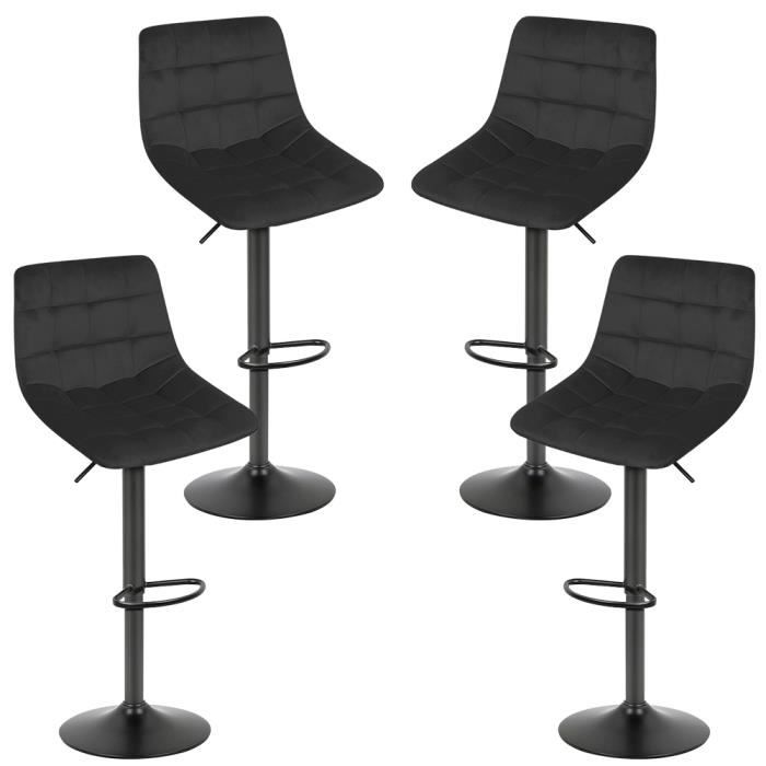 Tabouret de bar réglable - HOMEWELL - Noir - Lot de 4 - Capacité 120 kg - Cdiscount Maison
