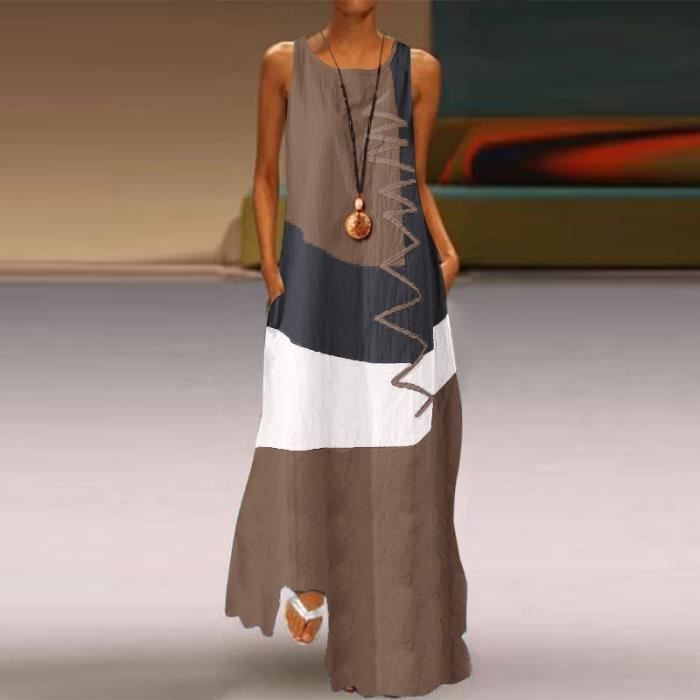 Robe Zanzea 2021 Vintage Couleur Couture Robe Maxi Femmes Dété Robe D