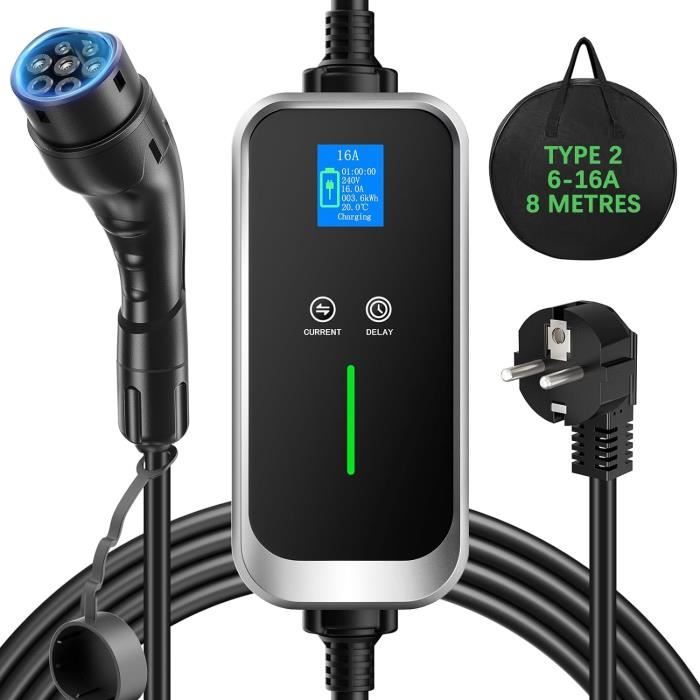 Chargeur Voiture Électrique,Ev Chargeur Type 2 Portable,6A-8A-10A-13A ...