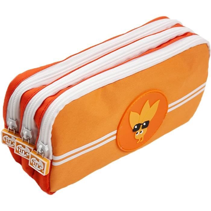 Trousse Scolaire Triple Fermeture Éclair Orange – Trois Grandes Poches ...