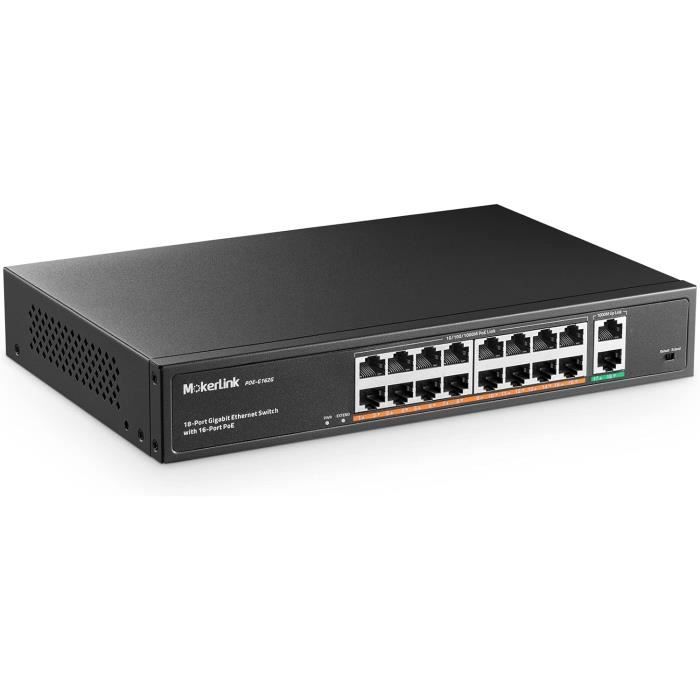 Mokerlink 16 Ports PoE Gigabit Switch, 2 Gigabit Uplink, 250W IEEE802.3af-at, Commutateur ...