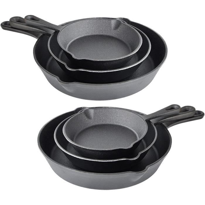 Airel Lot de 2 sets de poêles de 3 pièces poêles en fer forgé Poêle à ...
