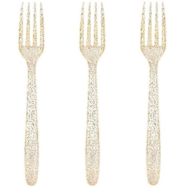 MENAGERE,50Gold Glitter Fork--Couverts En Plastique À Paillettes Dorées ...