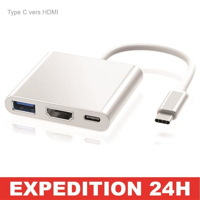 Adaptateur Type C Hub vers HDMI 4K Convertisseur avec USB 3.0 et Port de Charge C USB Compatible ...
