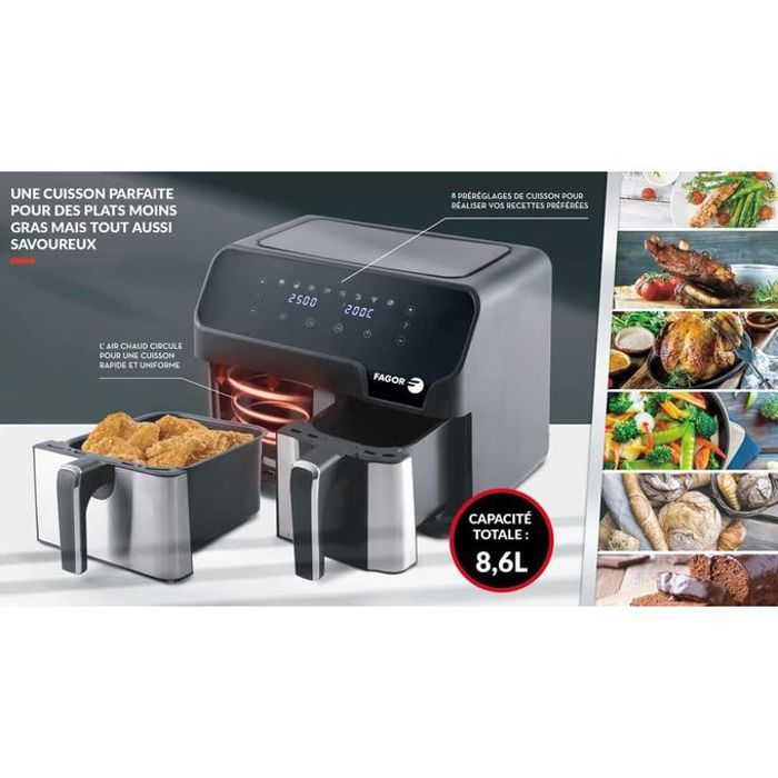 Fagor FG5507 Friteuse Double Panier, Digital, Capacité 8.6 Litres, Air ...