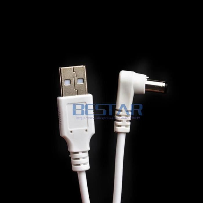 Câble'alimentation USB coudé blanc, prise USB vers DC 5.5x2.1 5.5x2.1mm ...