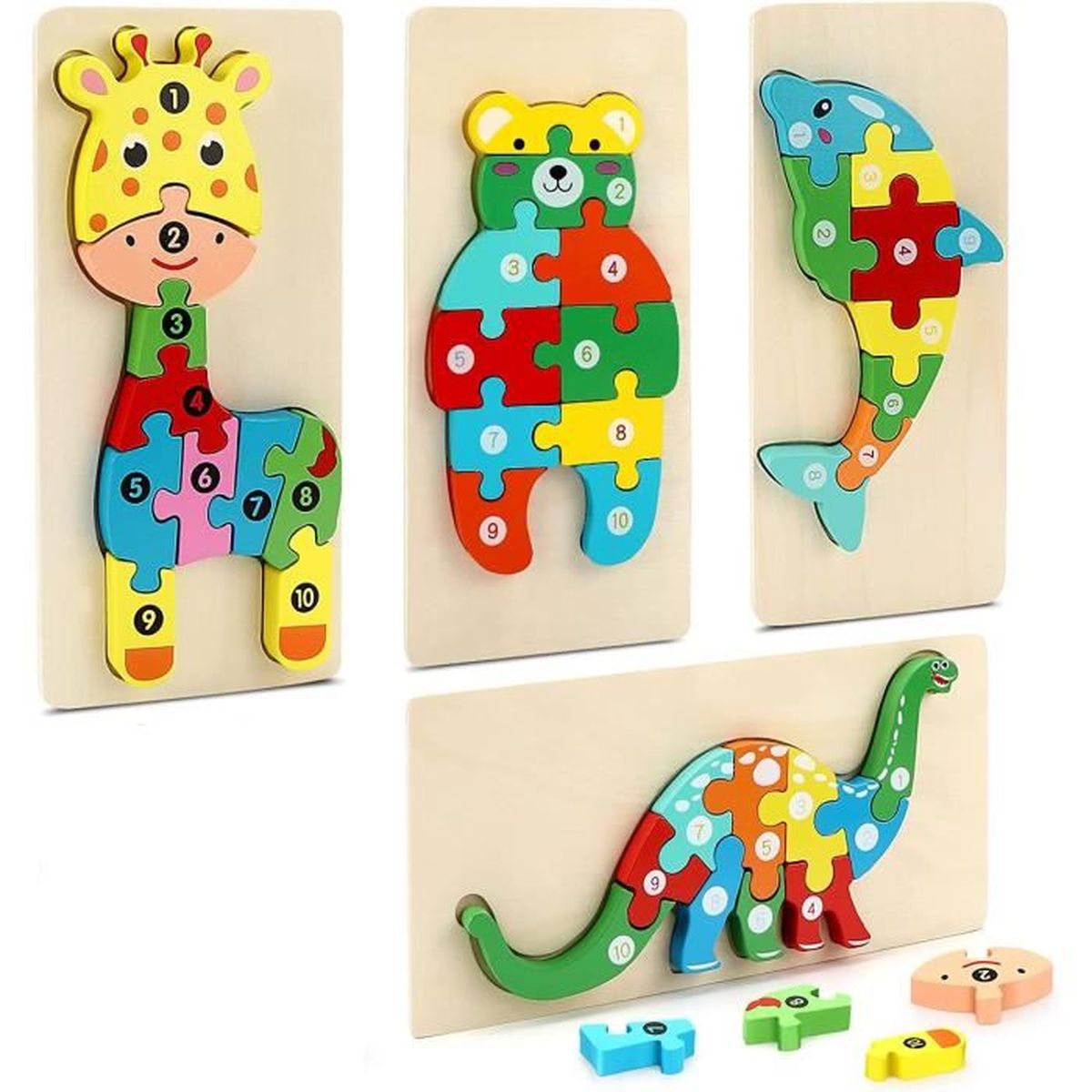 Puzzles en Bois pour Enfant, Jouet Montessori Animaux pour 1 2 3 4 Ans ...