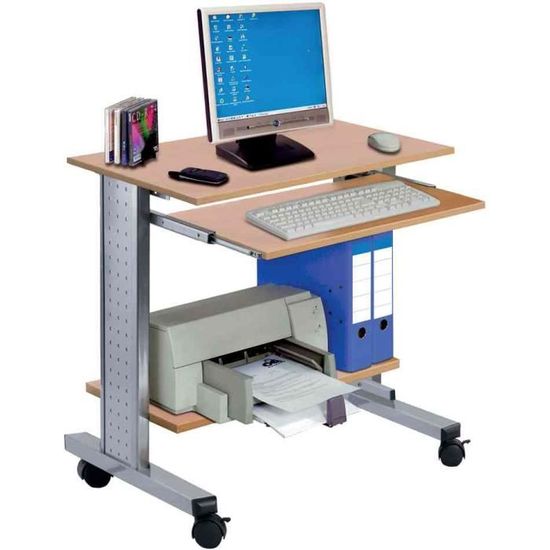 Poste de travail informatique 75FH Argent / Hêtre - Cdiscount Maison