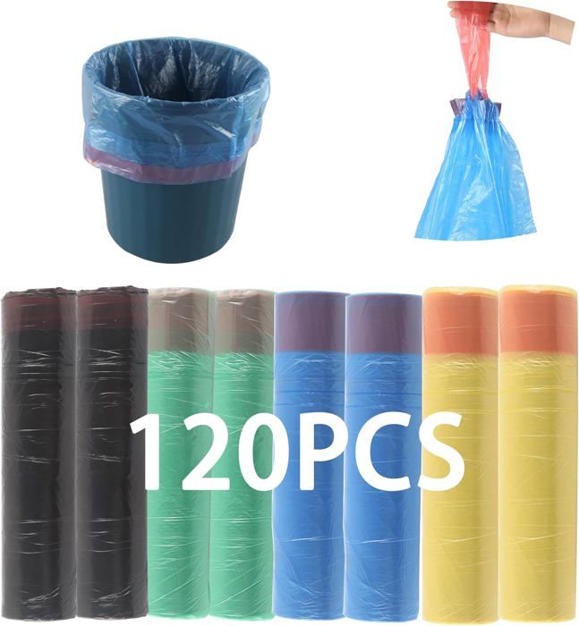 Sacs Poubelle Couleur | 8 Rouleaux | 120Pièces | 2-3Gallons Sac Poubelle Salle De Bain Pour ...