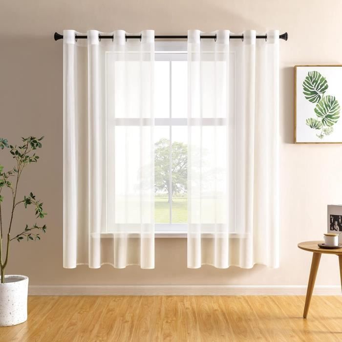 2 Pièce Rideau Beige Voilage 140×137Cm Rideaux À Oeillet Semi ...