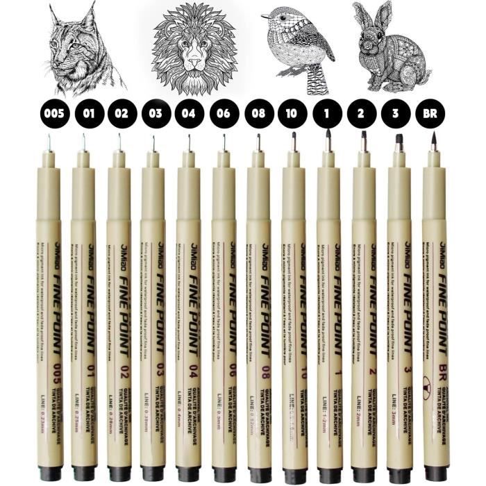 Micron Feutres Fins Noirs, 12 Stylo De Dessin Noir, Crayons À Encre ...