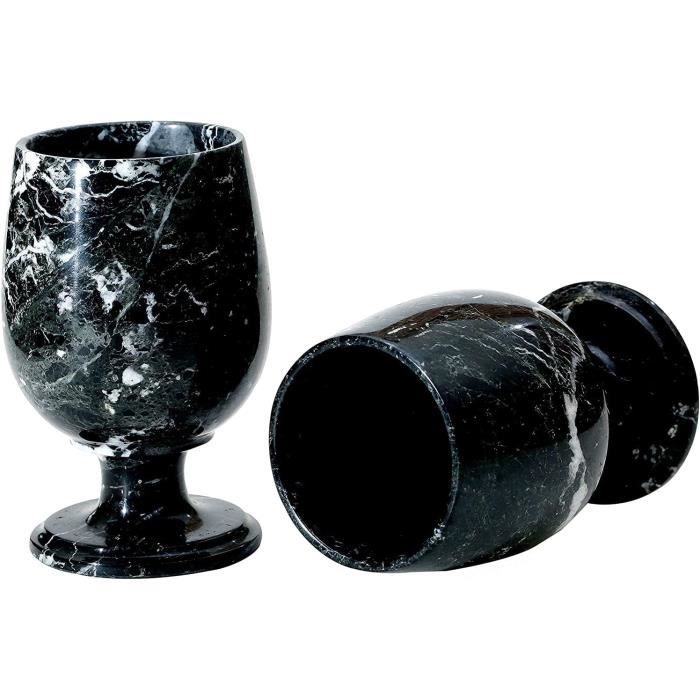 LI-RADICALn Lot de 2 verres à vin en marbre noir fait à la main 14,9 x ...