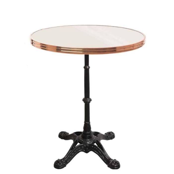 Table bistrot ronde couleur ivoire avec cerclage en cuivre - pied 4 ...