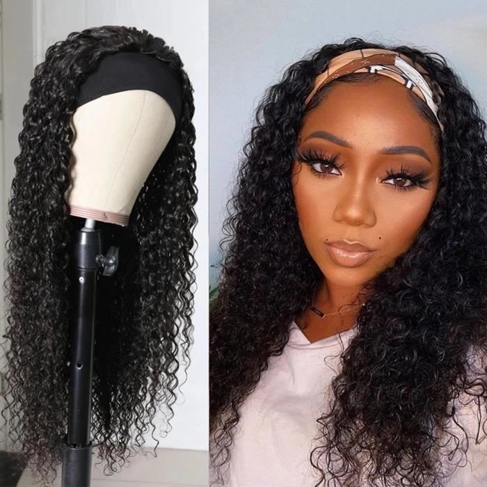 1B Noir - 22 pouces - perruque bandeau synthétique longue et bouclée ...