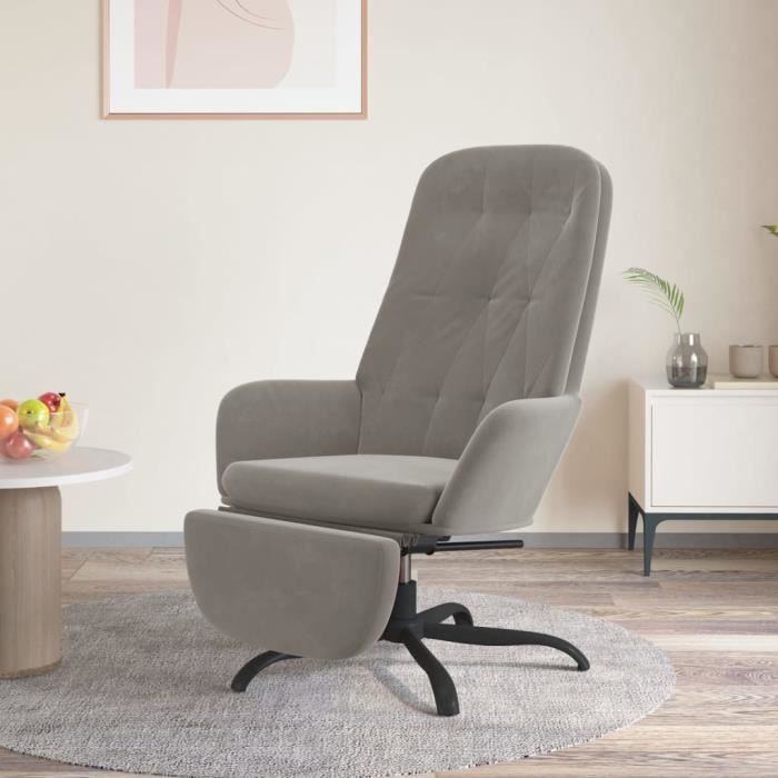 KEENSO Chaise de relaxation avec repose-pied Gris clair Velours KN005 ...