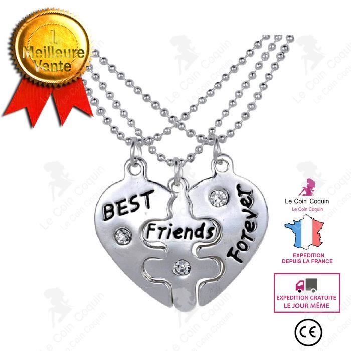 LCC® 3 Collier pendentif d’amitié best Friends cœur amour chaîne ...