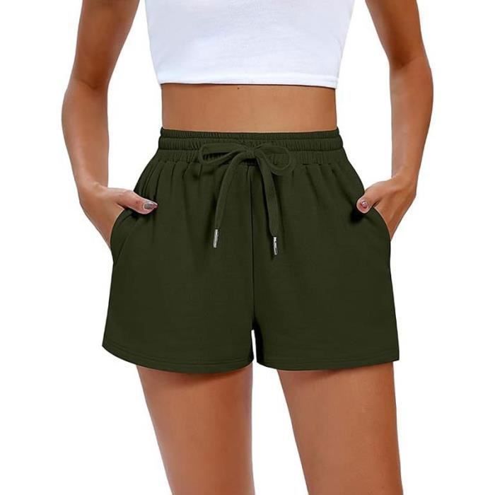 Short De Sport Femme Eté Taille Haute Elastique Avec Poches Couleur ...