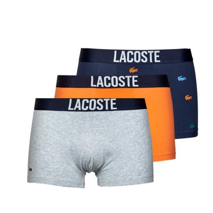 Packe de 3 Boxers Lacoste TRUNK - Réf. 5H1284-PMF. Couleur : Bleu marine, Gris, Orange. Détails ...