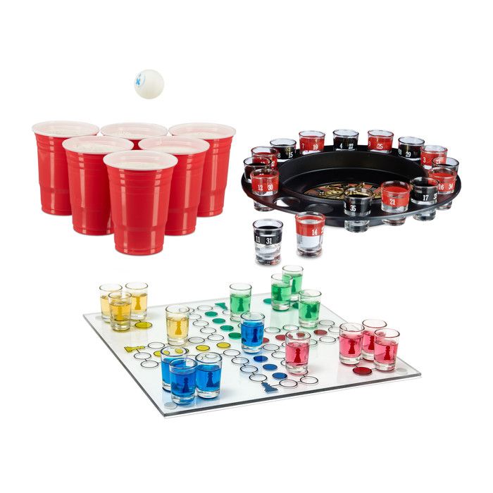 Set de 3 jeux d'alcool pour adultes, Ludo, roulette, Beer Pong ...