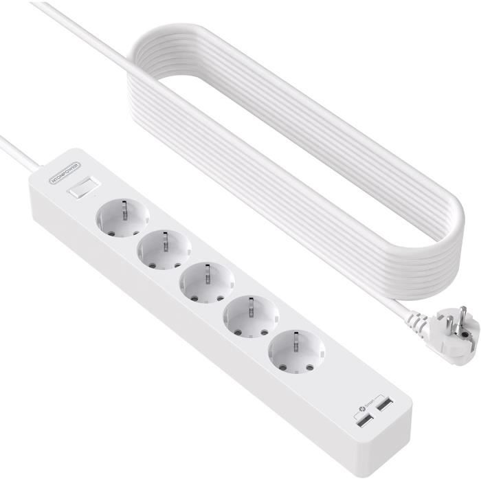 Multi Prise, Multiprise Avec 5 Prises Et 2 Ports Usb, Cordon De 5M ...