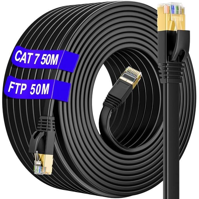 Câble Ethernet Cat 7 50M, Câble Rj45 50M Blindé pour Utilisation Extérieure et Intérieure ...