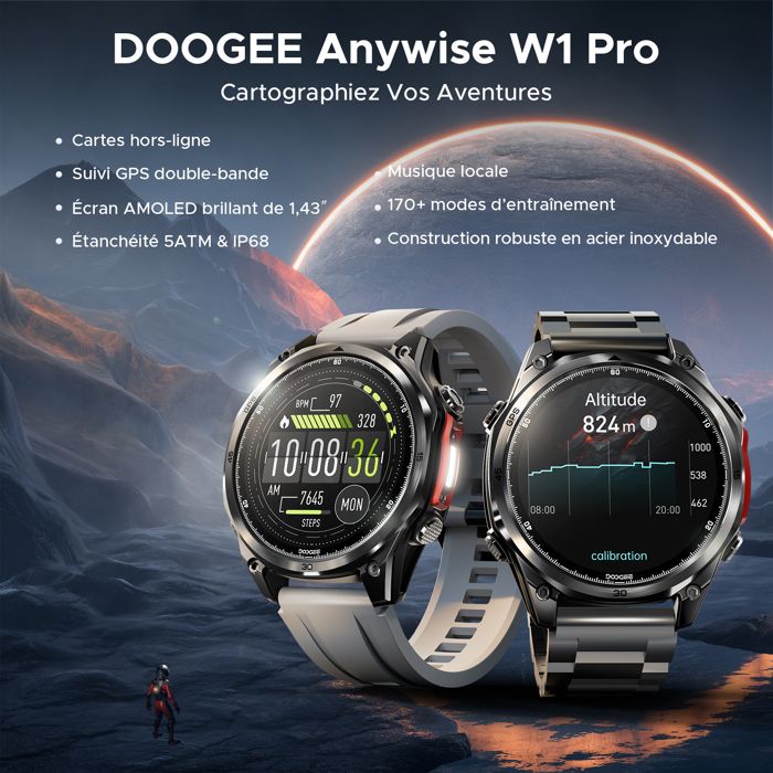 Montre Connectée - DOOGEE - Anywise W1 Pro - Écran 1,43" AMOLED - Dual ...
