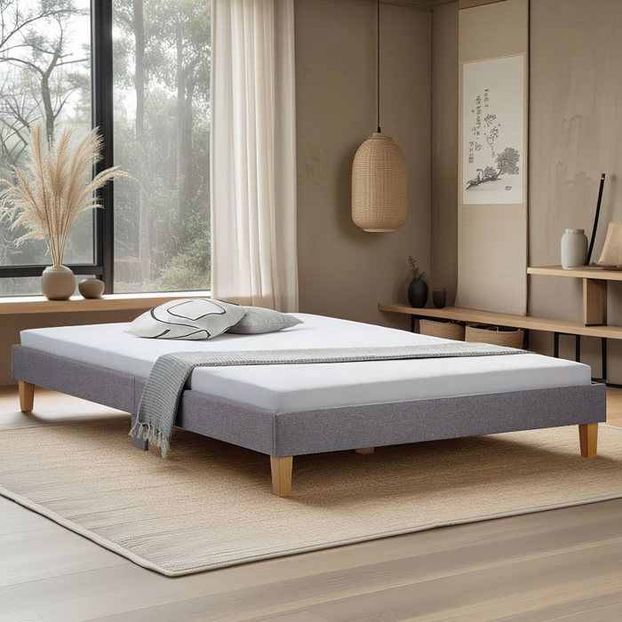 Lit Futon Simple 120 x 200 Tissu Gris Sommier à Lattes - Cdiscount Maison
