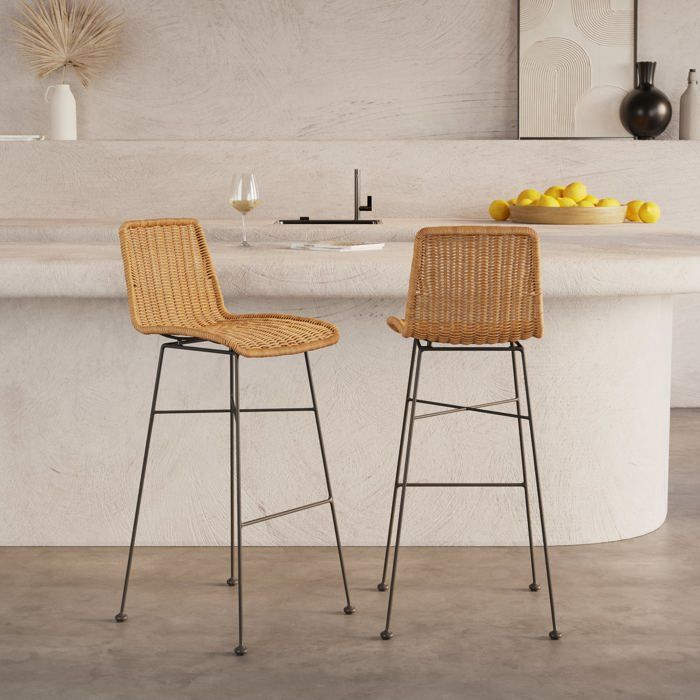 Lot de 2 chaises de bar mi-hauteur 63 cm en résine tressée marron ...