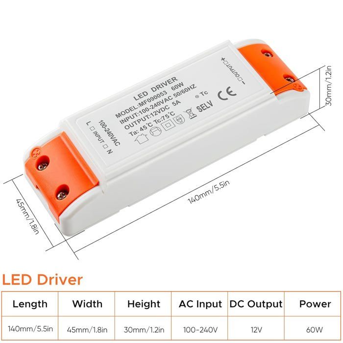 Transformateur Led 12V 60W, Led Driver 220V 5A, Led Transfo Ac À Dc ...