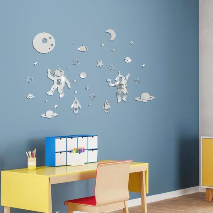 3D Acrylique Miroirs Muraux Espace Astronaute Fusée Planètes Adhésif ...