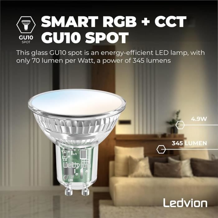 4X Smart Ampoule Led Cct Gu10, 2700 6000K, Lumière Connectée Wifi, Dimmbable, 5W, 345 Lumens ...