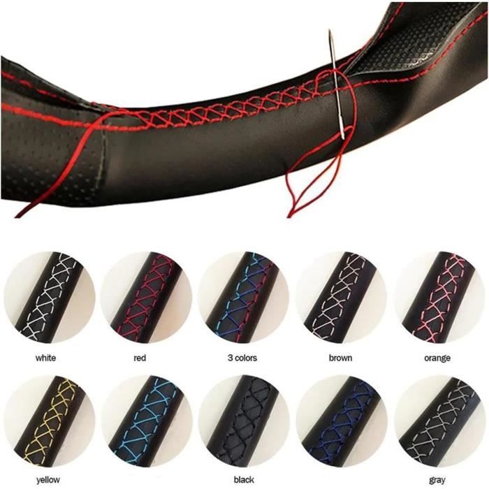 Couvre Volant Voiture Housse De Volant De Voiture En Cuir Artificiel Noir Cousue À La Main Pour ...