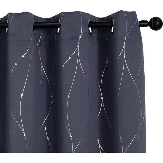 ® Paire De Rideaux Occultants Thermiques Doux Motif Tressé Argenté Pour ...